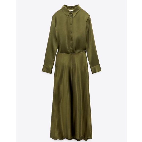 Zara | Dresses | Zara Green Long Satin Effect Dress | Poshmark